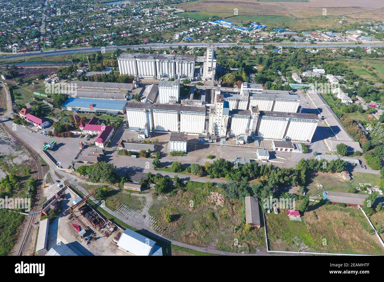 Top view of a silo elevator. Aerophotographing industrial object Stock ...