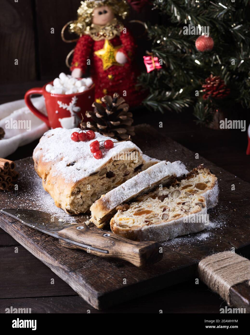 Stollen a traditional European cake with nuts and candied fruit Stock ...