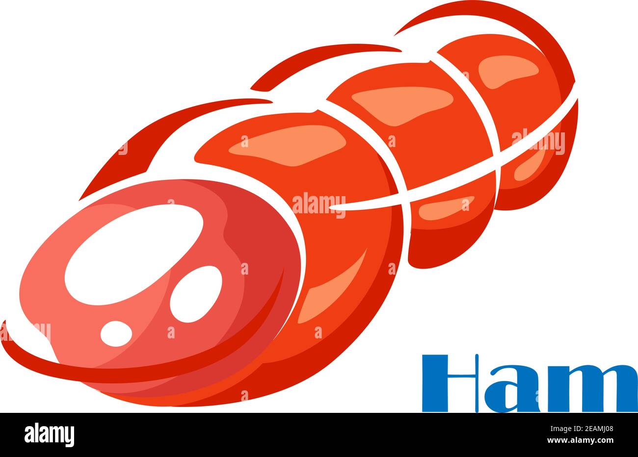 Tasty ham meat isolated on white background in cartoon sketch style ...
