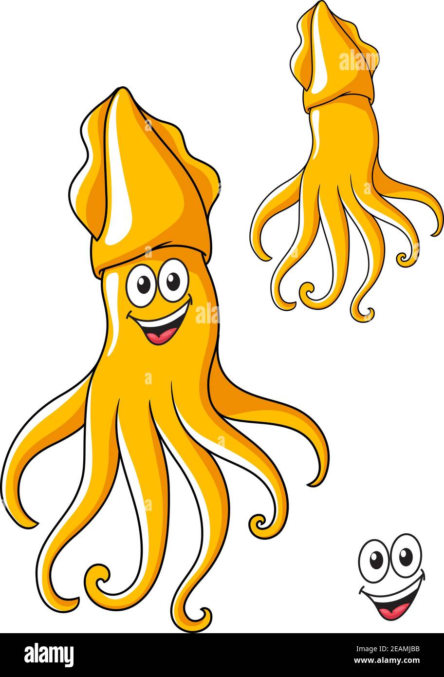 Colorful smiling cartoon squid with curling tentacles isolated on white ...