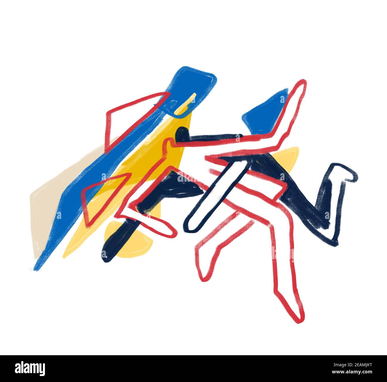 Help, Abstract people line art drawing with colors shapes. Painting ...