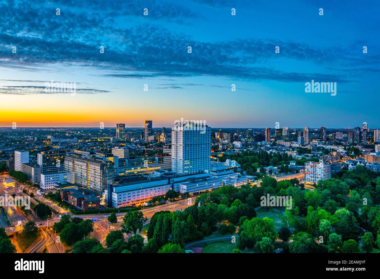 Night view of Erasmus university hospital in Rotterdam, Netherlands ...