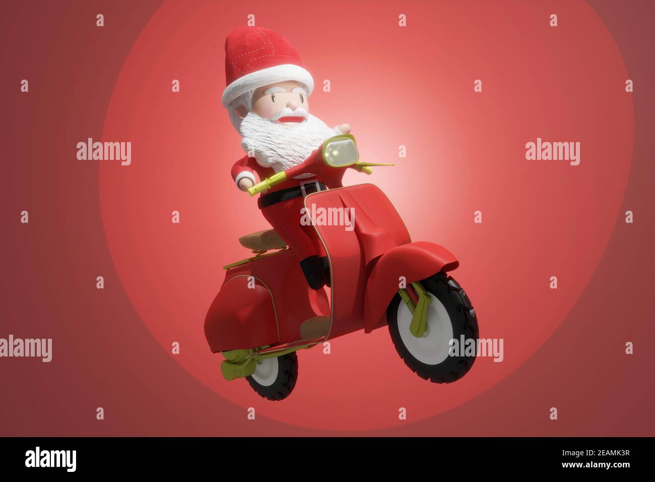 3D Rendering , Santa claus riding a scooter , Concept Holiday greeting ...