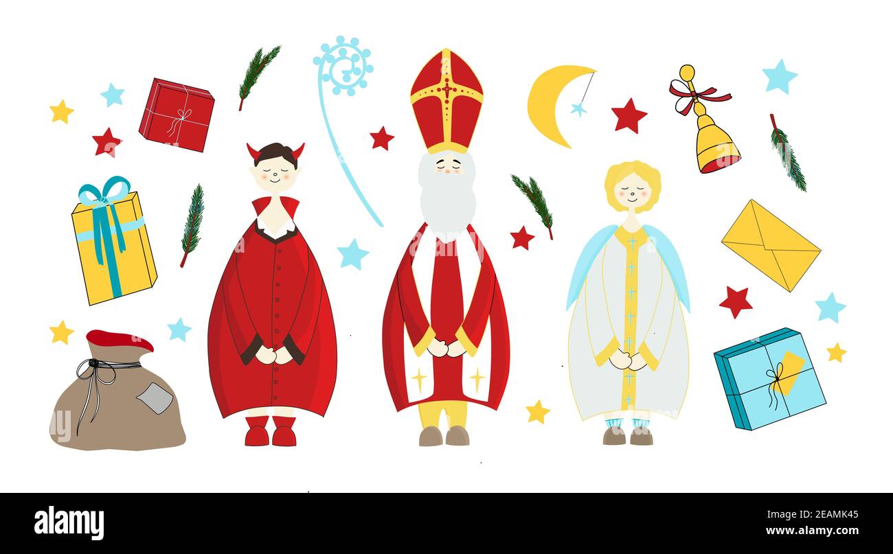 Vintage collection with st nicholas day stickers. Holiday greeting ...