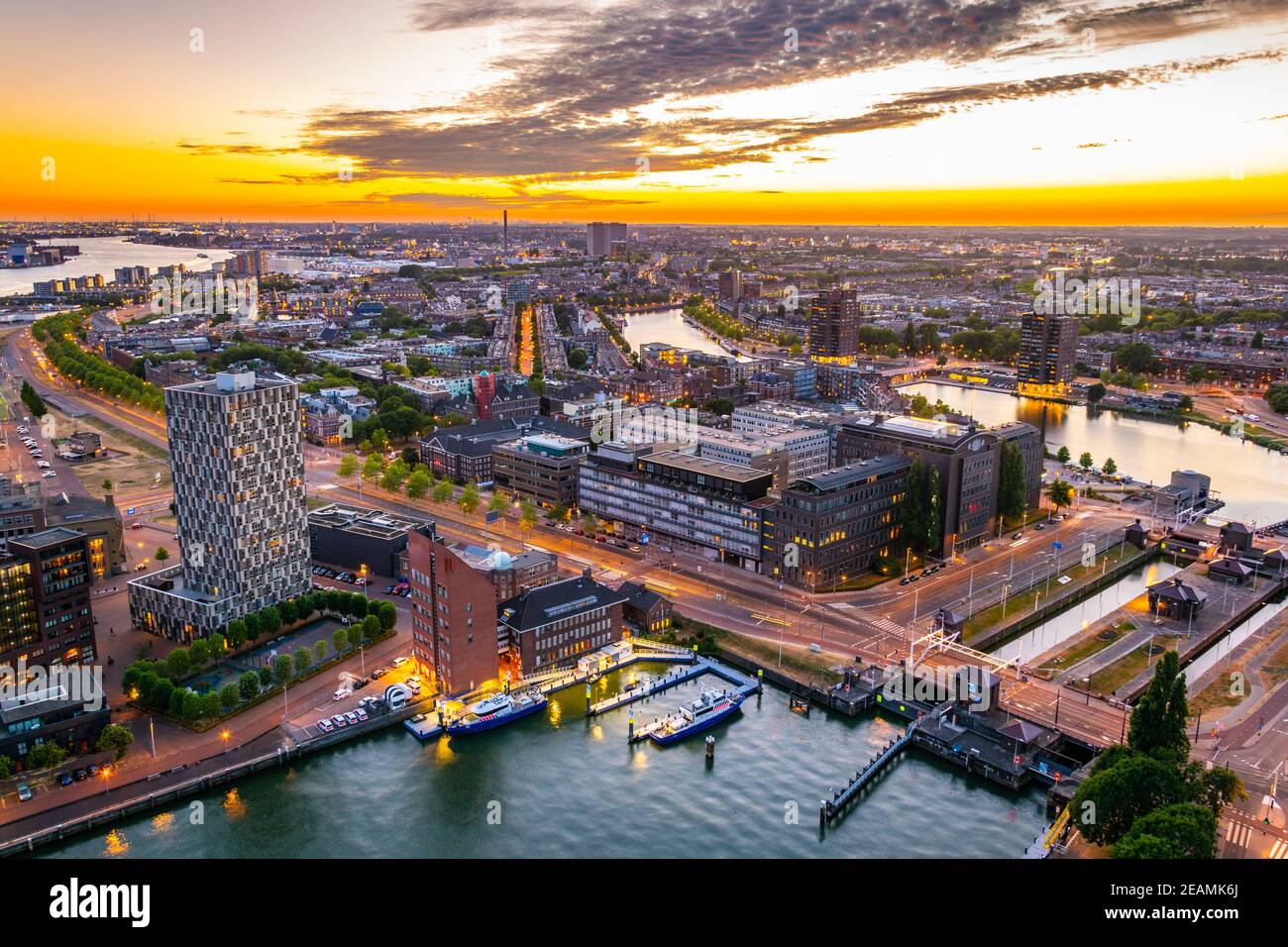 Night aerial view of Port of Rotterdam, Netherlands Stock Photo - Alamy