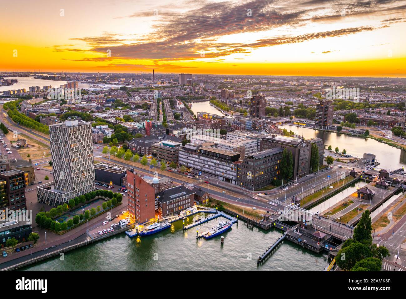 Sunset aerial view of Port of Rotterdam, Netherlands Stock Photo - Alamy