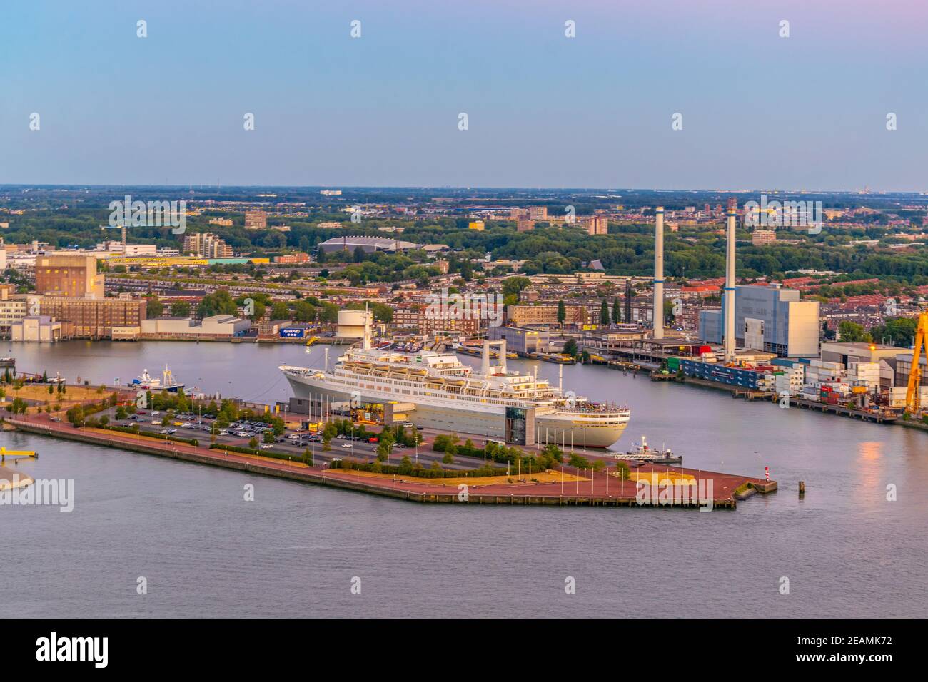 Sunset view of SS Rotterdam, a hotel and museum situated in a former ...