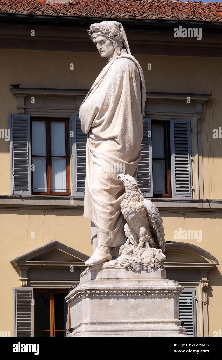 Dante Alighieri statue in Santa Croce square in Florence, Italy Stock ...