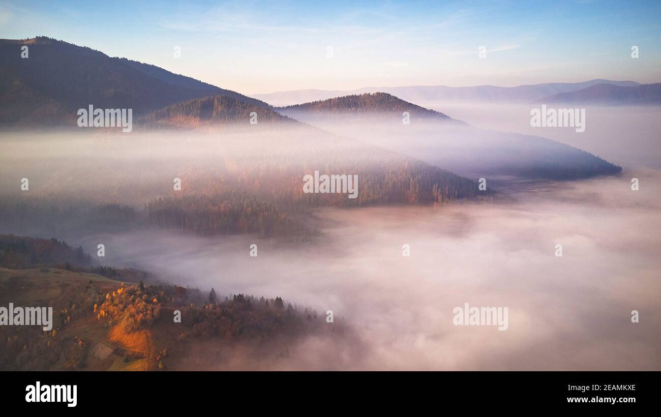 Aerial thick morning fog cover hi-res stock photography and images - Alamy