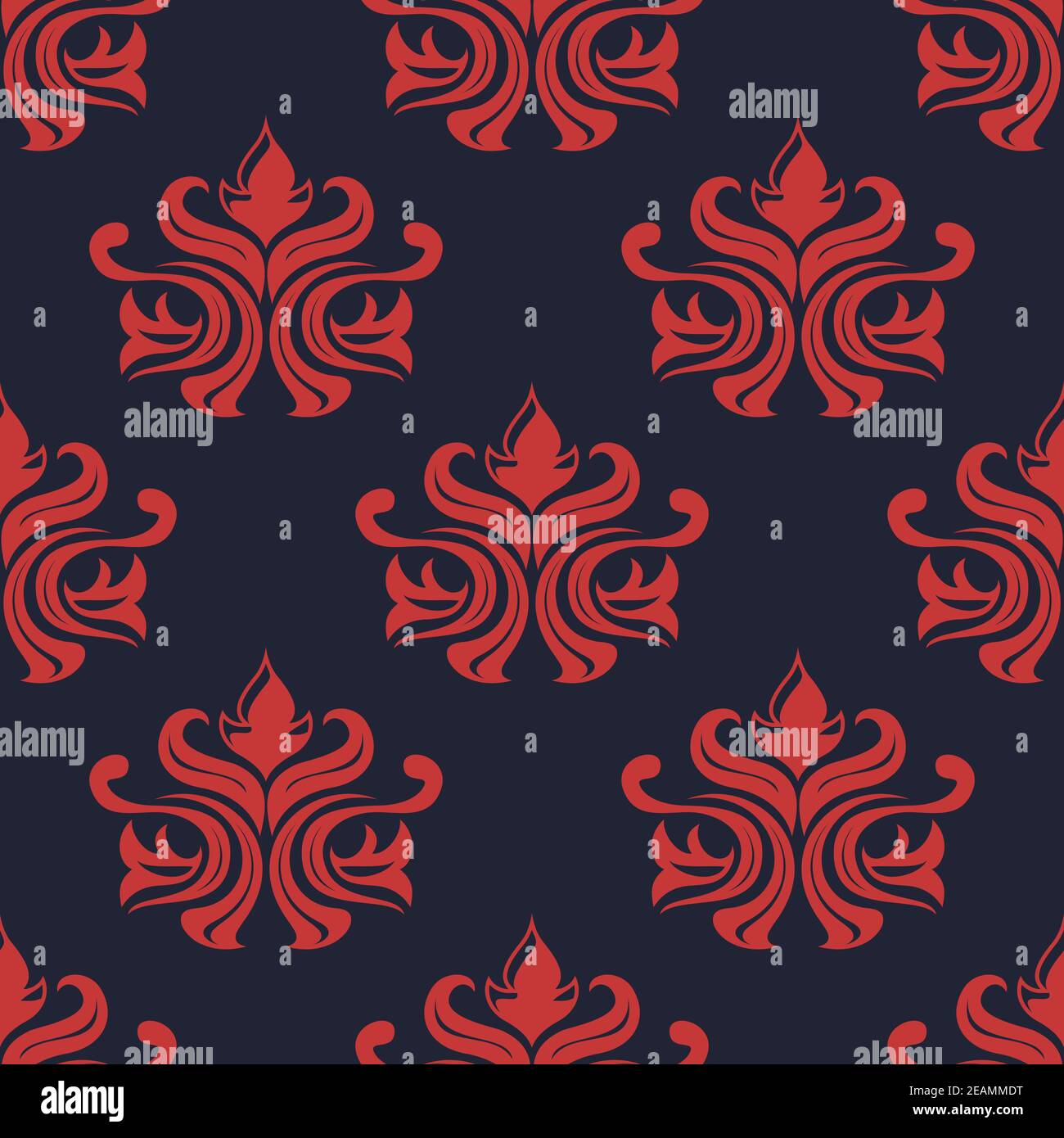 Seamless red colored floral arabesque pattern with damask style motifs ...