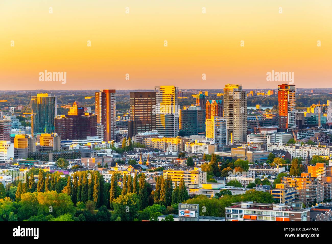 Sunset aerial view of skyline of Rotterdam, Netherlands Stock Photo - Alamy