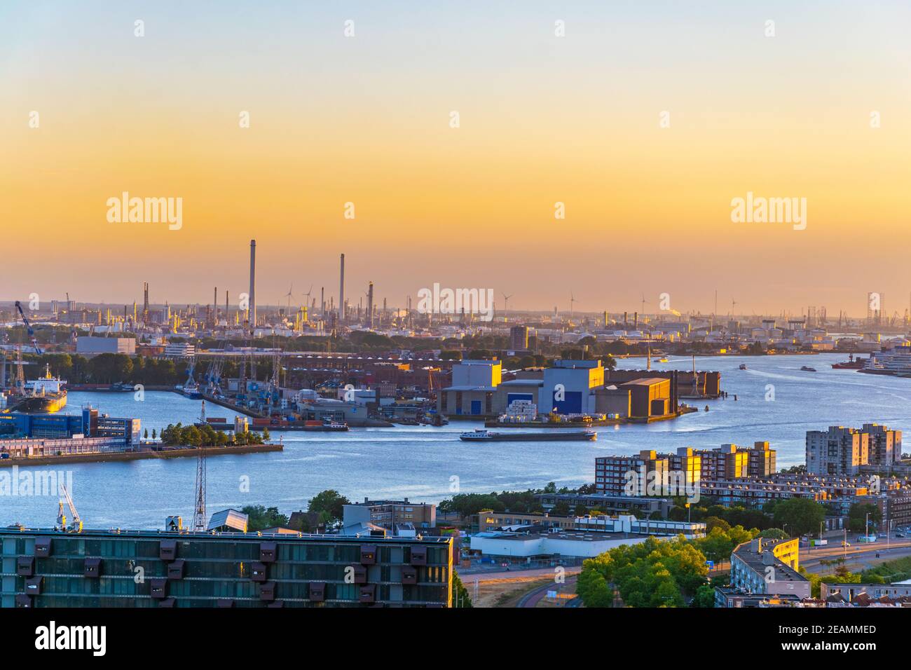 Sunset aerial view of Port of Rotterdam, Netherlands Stock Photo - Alamy