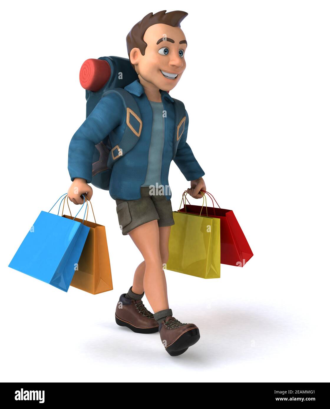 Fun illustration of a 3D cartoon backpacker Stock Photo - Alamy