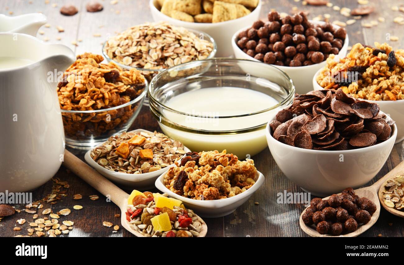 Composition with different sorts of breakfast cereal products Stock ...