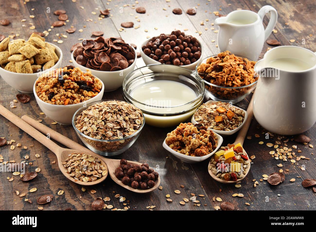 Composition with different sorts of breakfast cereal products Stock ...