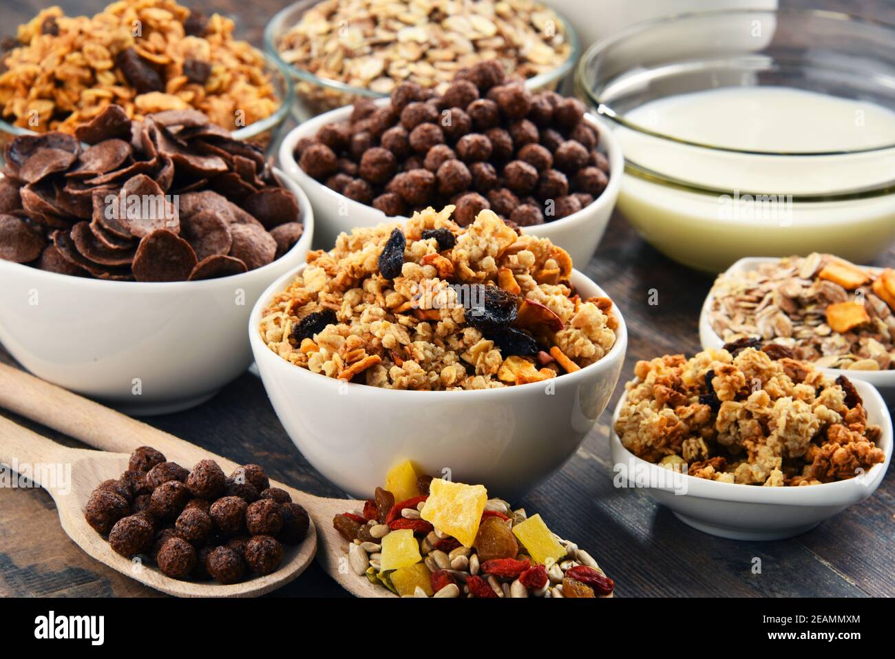 Composition with different sorts of breakfast cereal products Stock ...