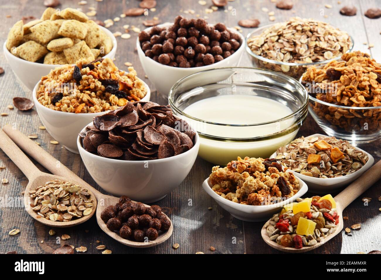 Composition with different sorts of breakfast cereal products Stock ...