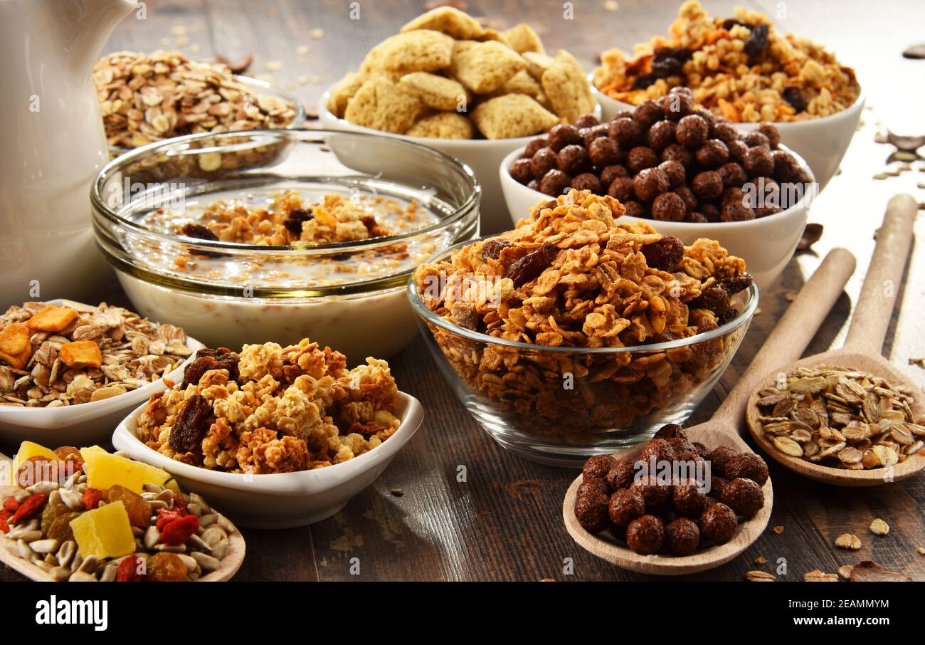 Composition with different sorts of breakfast cereal products Stock ...