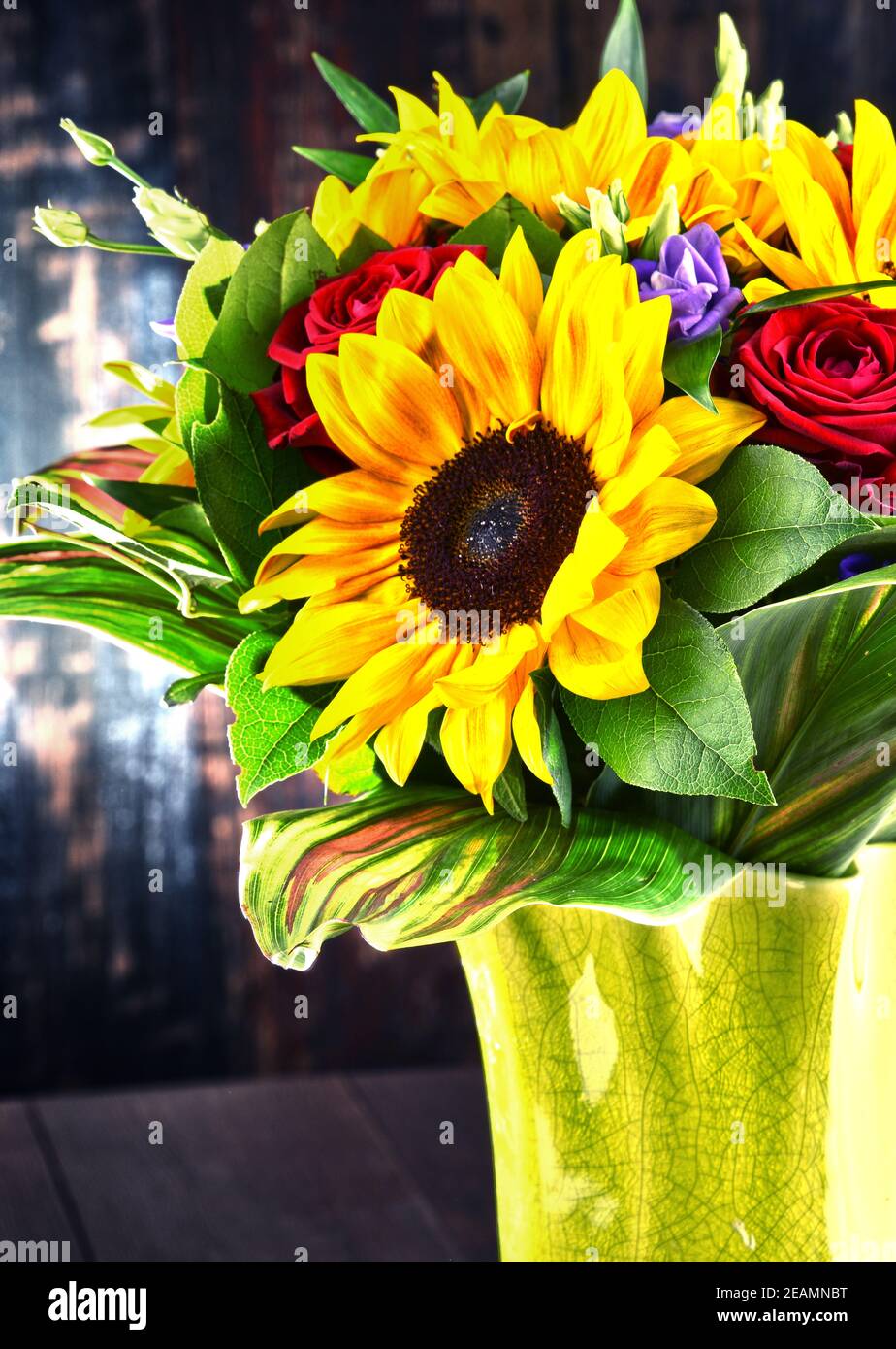 Composition with bouquet of flowers Stock Photo - Alamy