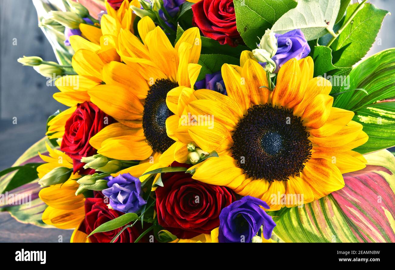 Composition with bouquet of flowers Stock Photo - Alamy