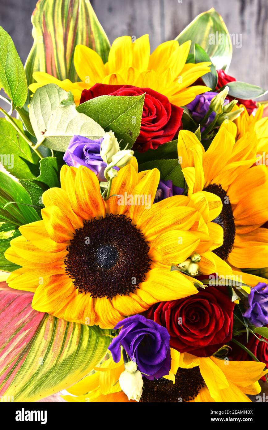 Composition with bouquet of flowers Stock Photo - Alamy
