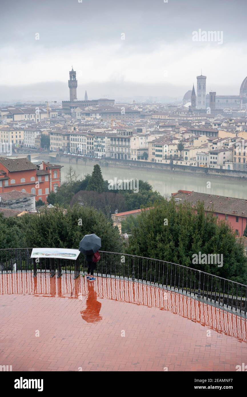 cityscape on a rainy day, from a terrace at the Michelangelo square ...