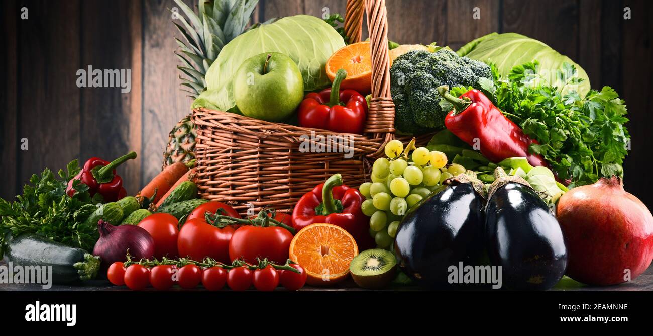 Assorted raw organic vegetables and fruits Stock Photo - Alamy