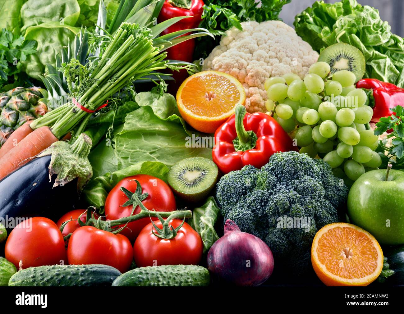 Assorted raw organic vegetables and fruits Stock Photo - Alamy