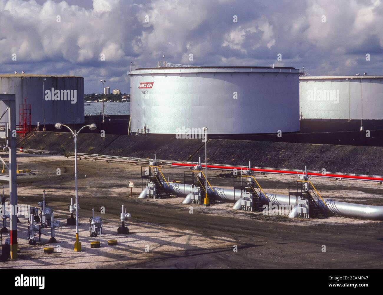 LAKE MARACAIBO, VENEZUELA, OCTOBER 1988 - Lagoven oil company fuel ...