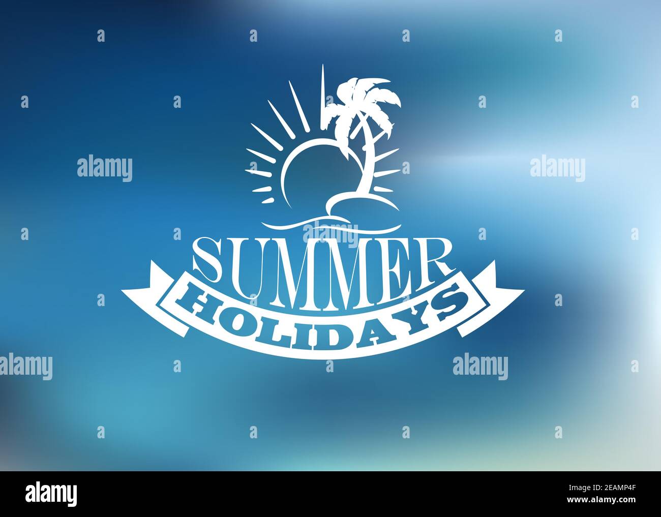 Summer Holidays poster design with a sun, palm, banner, text and ribbon ...