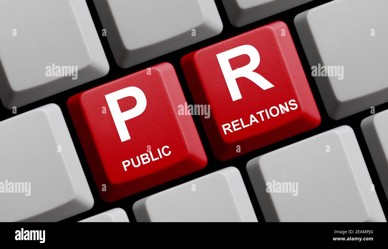 Red Computer keyboard showing PR - Public Relations Stock Photo - Alamy