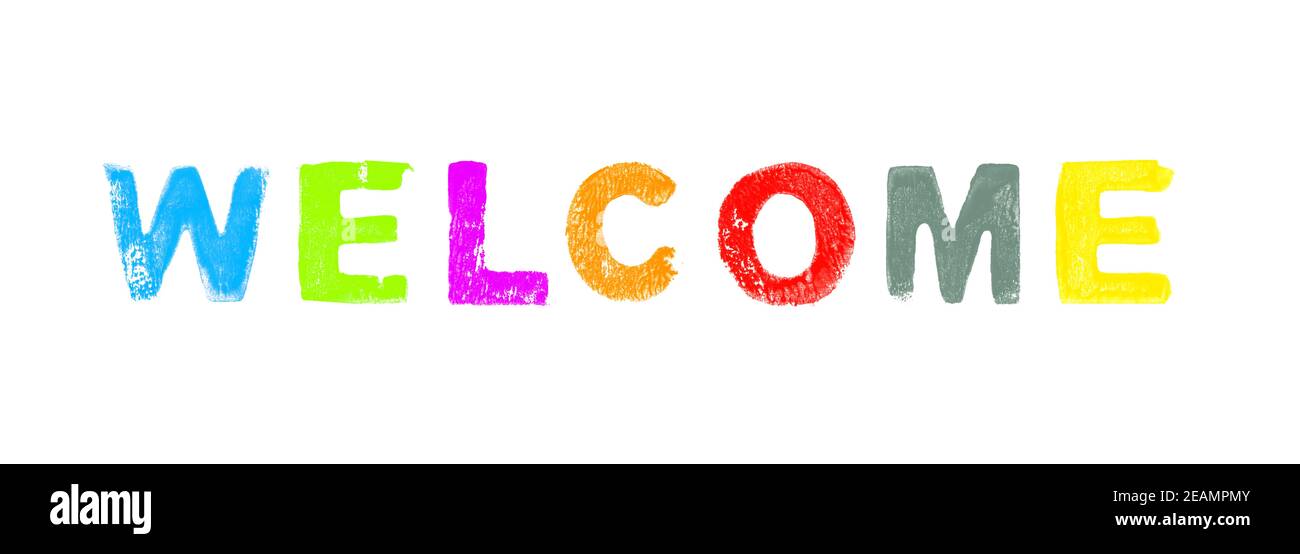 Welcome - Colorful watercolor letters made with stencil or paintbrush ...