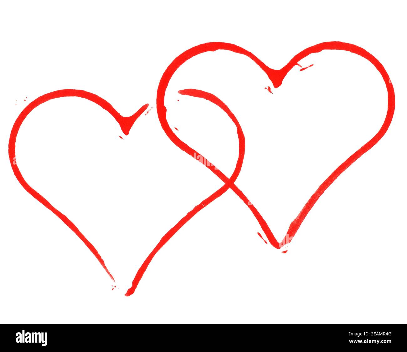 Two red hand painted heart symbols Stock Photo - Alamy