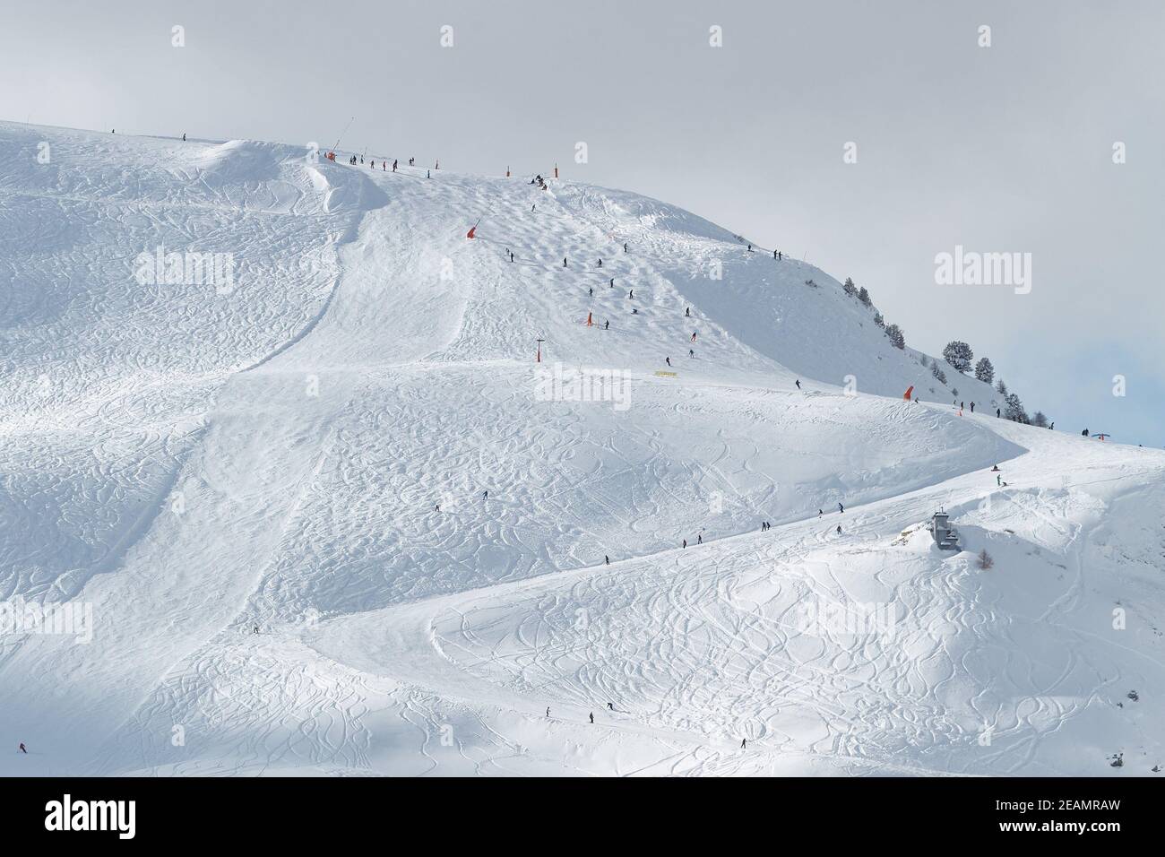 Skiing slopes, snowy Alpine landscape Stock Photo - Alamy