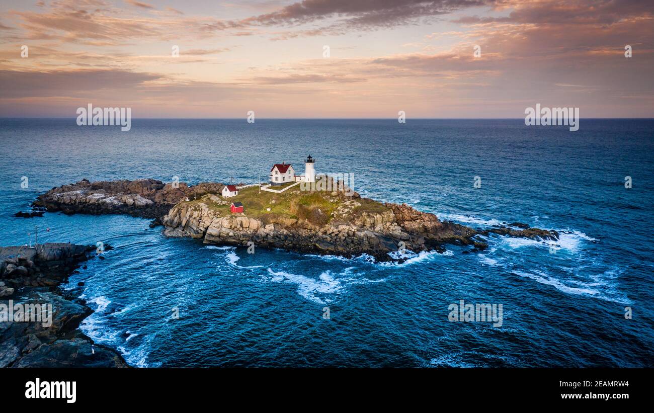 Aerial nubble lighthouse sunset hi-res stock photography and images - Alamy