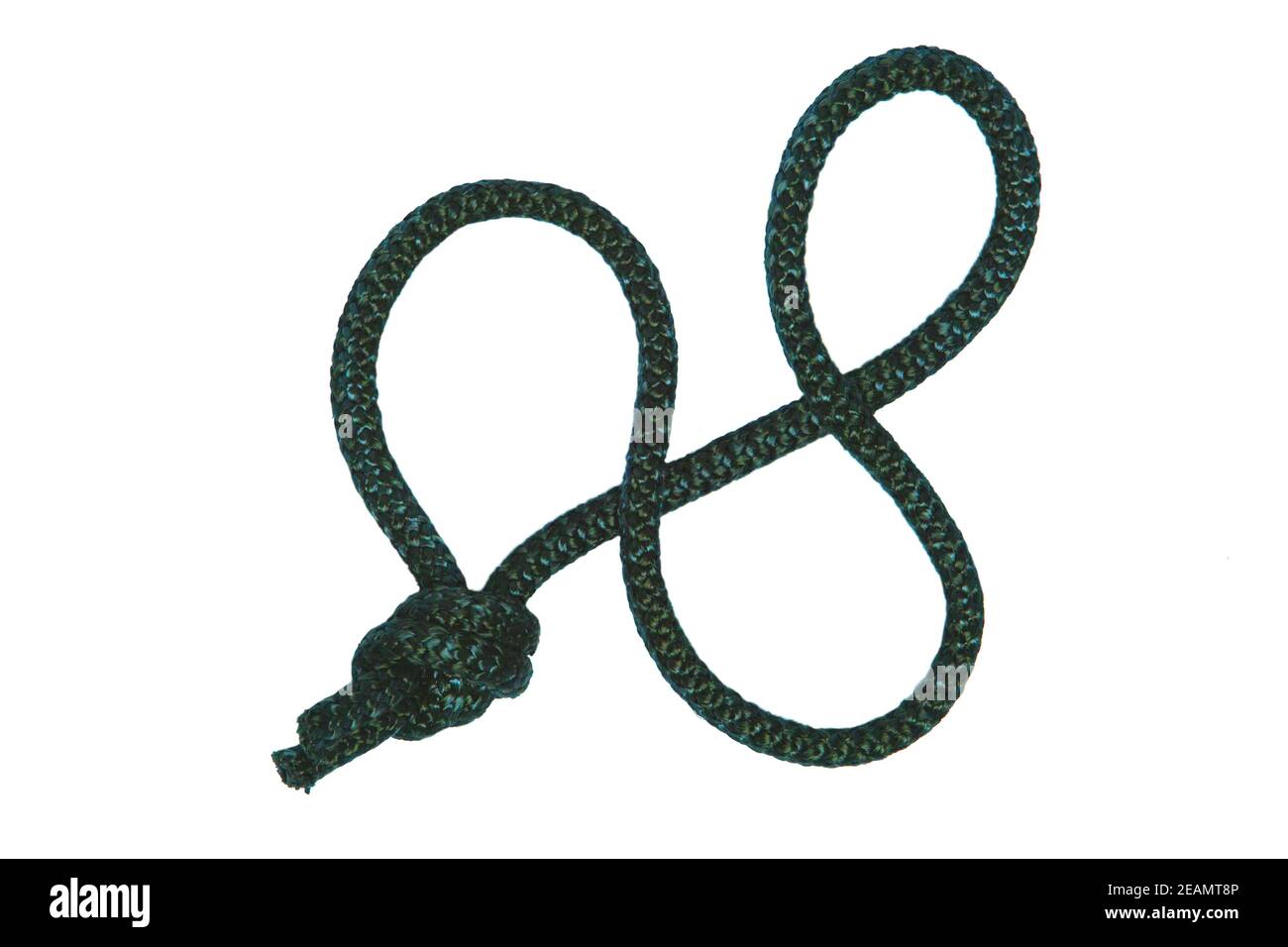 Rope isolated. Closeup of green rope with knot, isolated on a white ...