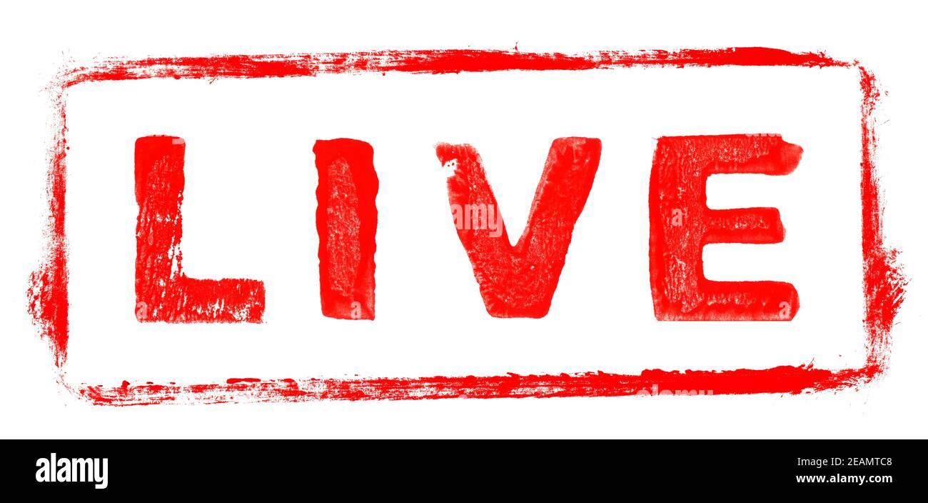 Red stencil frame: Live banner Stock Photo - Alamy