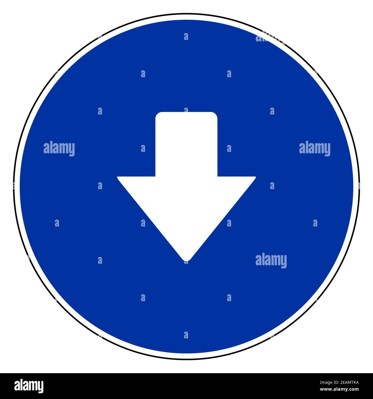 Down arrow and blue sign Stock Photo - Alamy