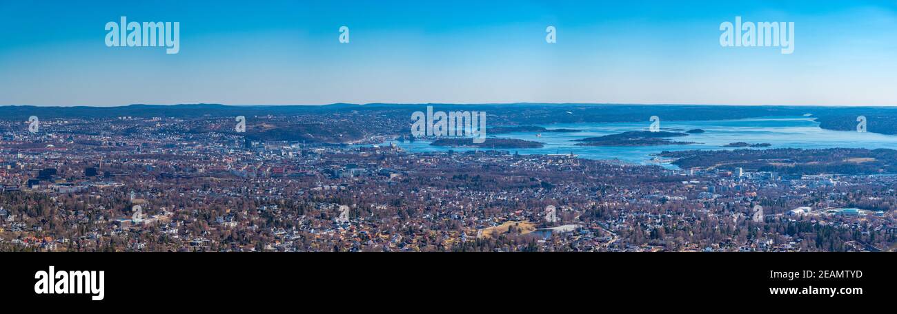 Aerial view of Oslo from Holmenkollen ski jump, Oslo, Norway Stock ...