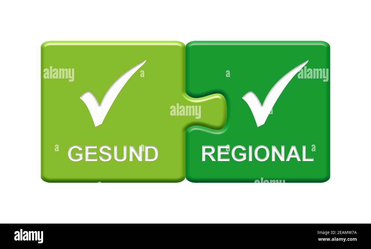 2 Puzzle Buttons Showing Healthy And Local In German Language Stock 2-puzzle-buttons-showing-healthy-and-local-in-german-language-stock