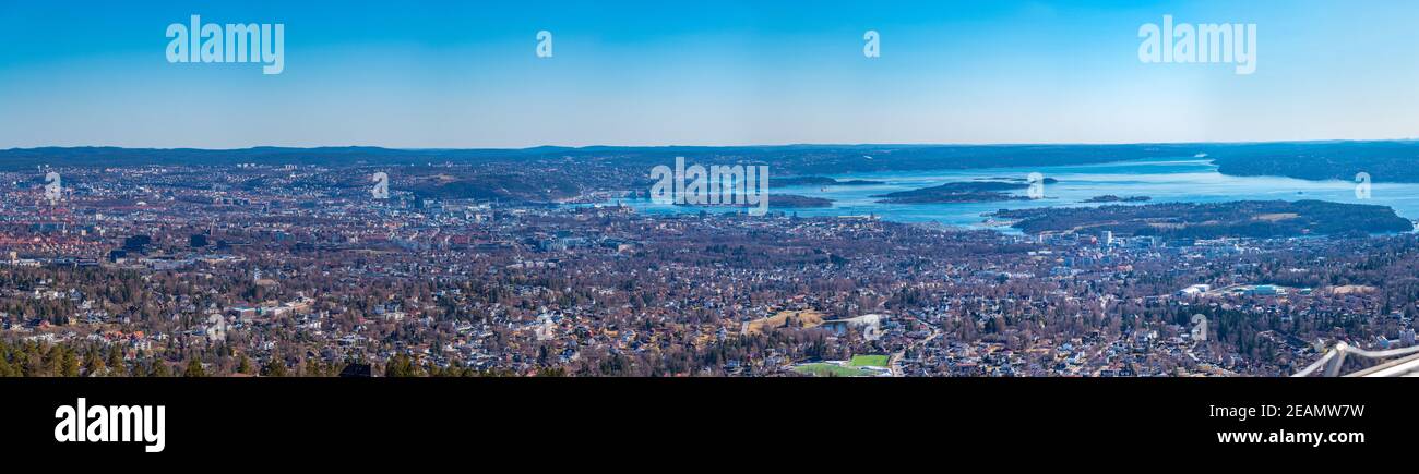 Aerial view of Oslo from Holmenkollen ski jump, Oslo, Norway Stock ...