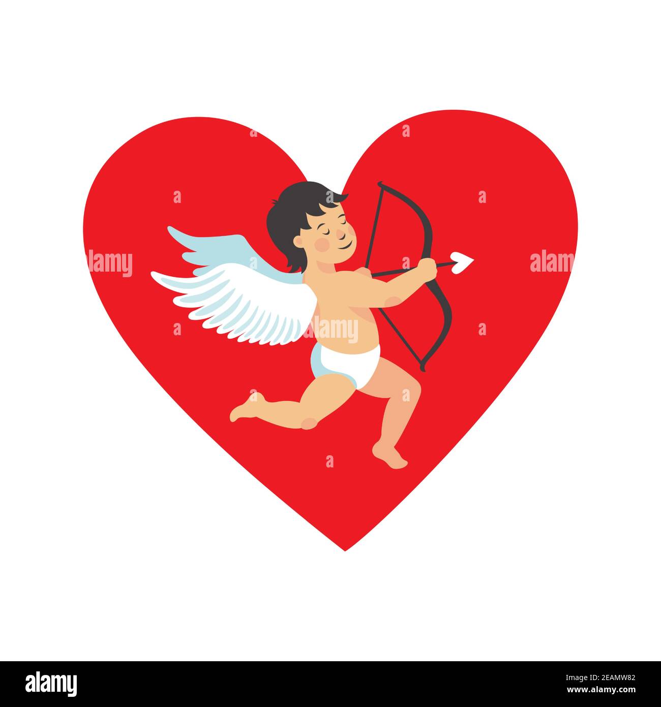 Valentin's day heart shape card with cute cupid on white background ...