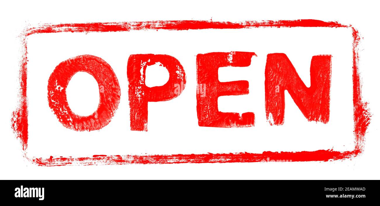 Red stencil frame: Open banner Stock Photo - Alamy