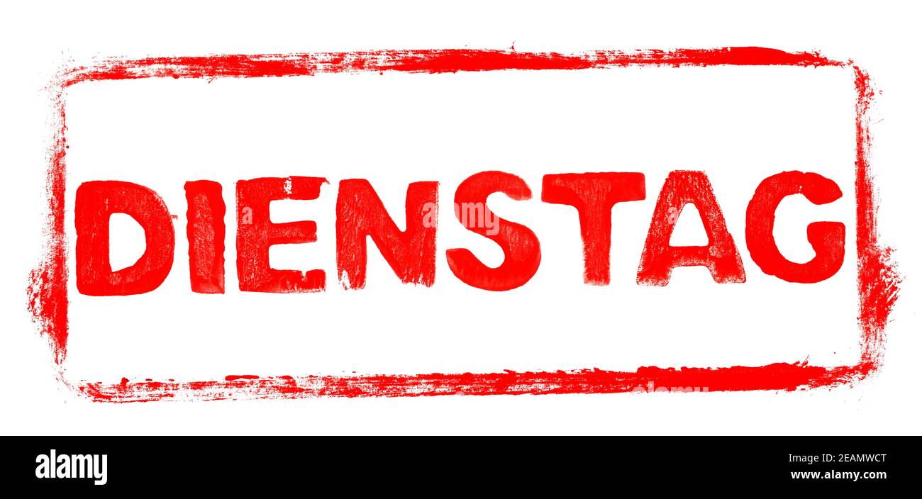 Red stencil frame: Tuesday banner in german language Stock Photo - Alamy