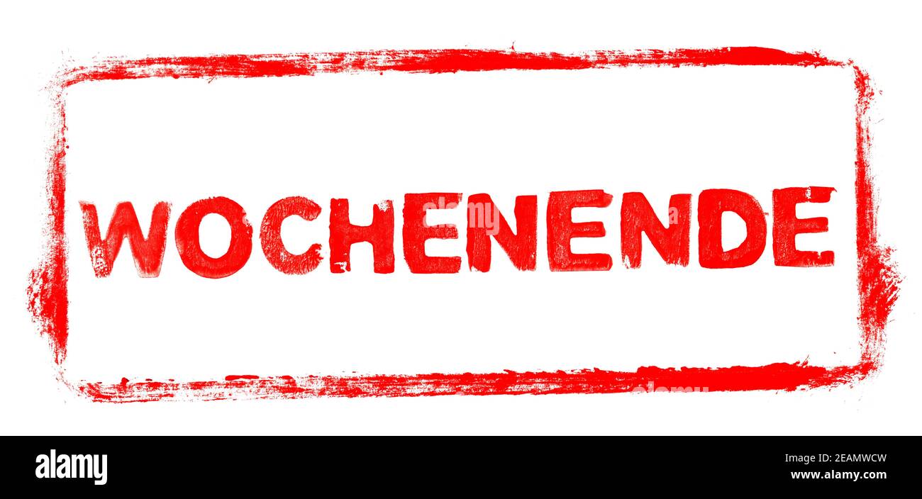Red stencil frame: Weekend banner in german language Stock Photo - Alamy