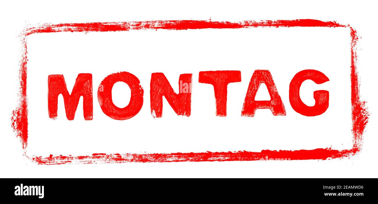 Red stencil frame: Monday banner in german language Stock Photo - Alamy