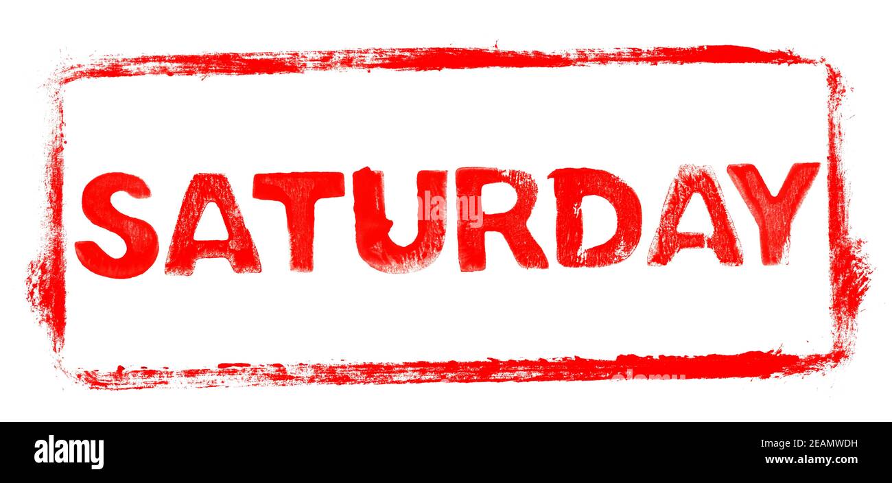 Red stencil frame: Saturday banner Stock Photo - Alamy