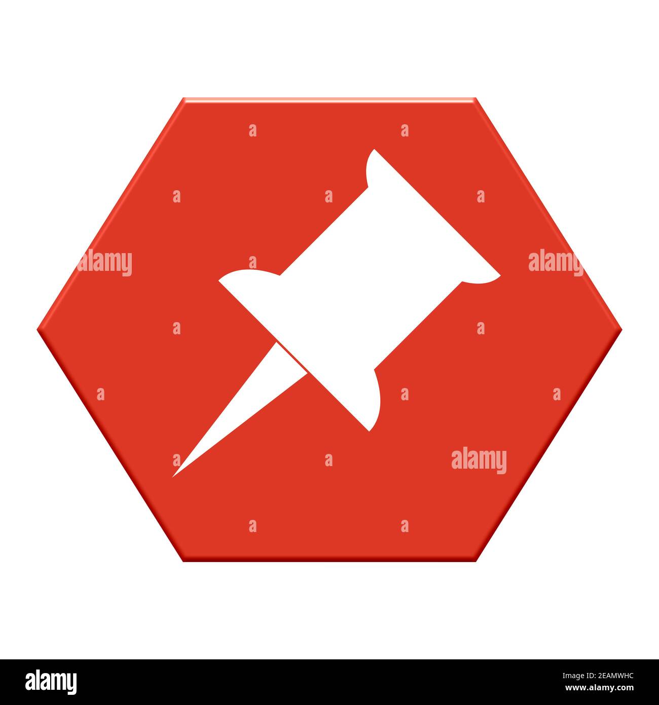 Red Hexagon Button showing Pin Needle or Reminder Stock Photo - Alamy