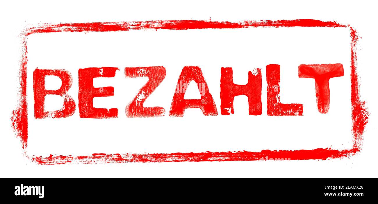 Red stencil frame: Paid banner in german language Stock Photo - Alamy