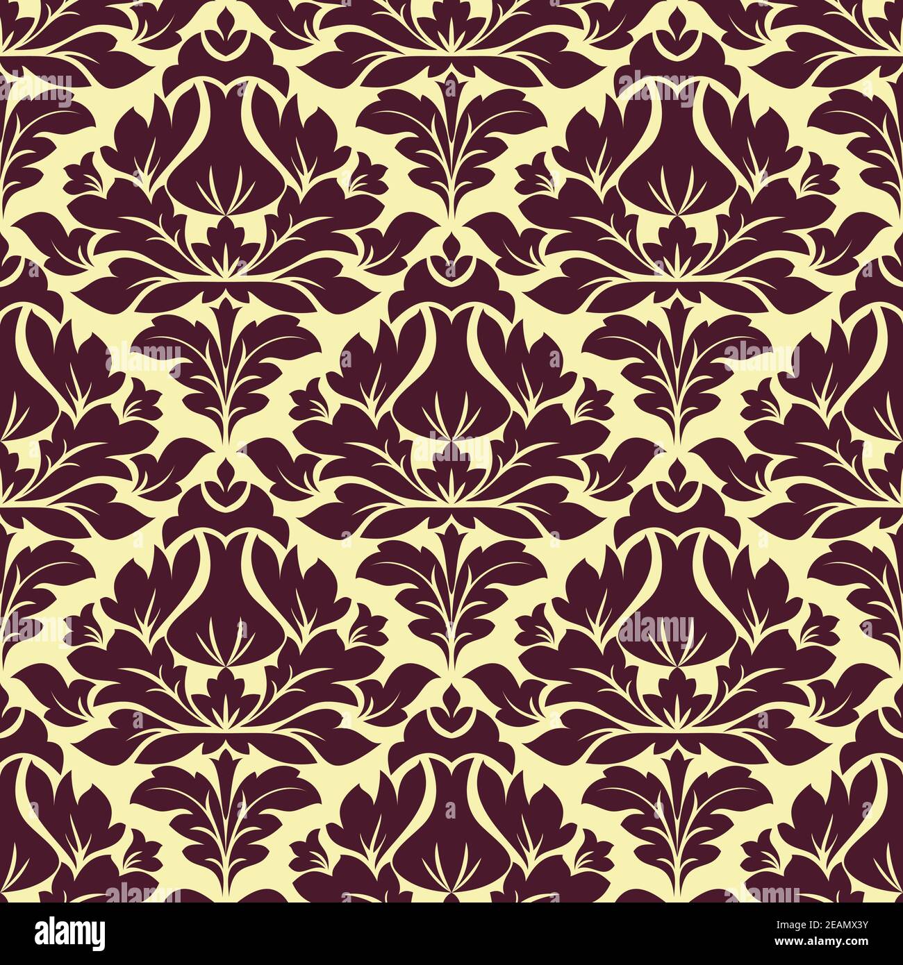 Purple colored floral arabesque seamless pattern in damask style repeat ...